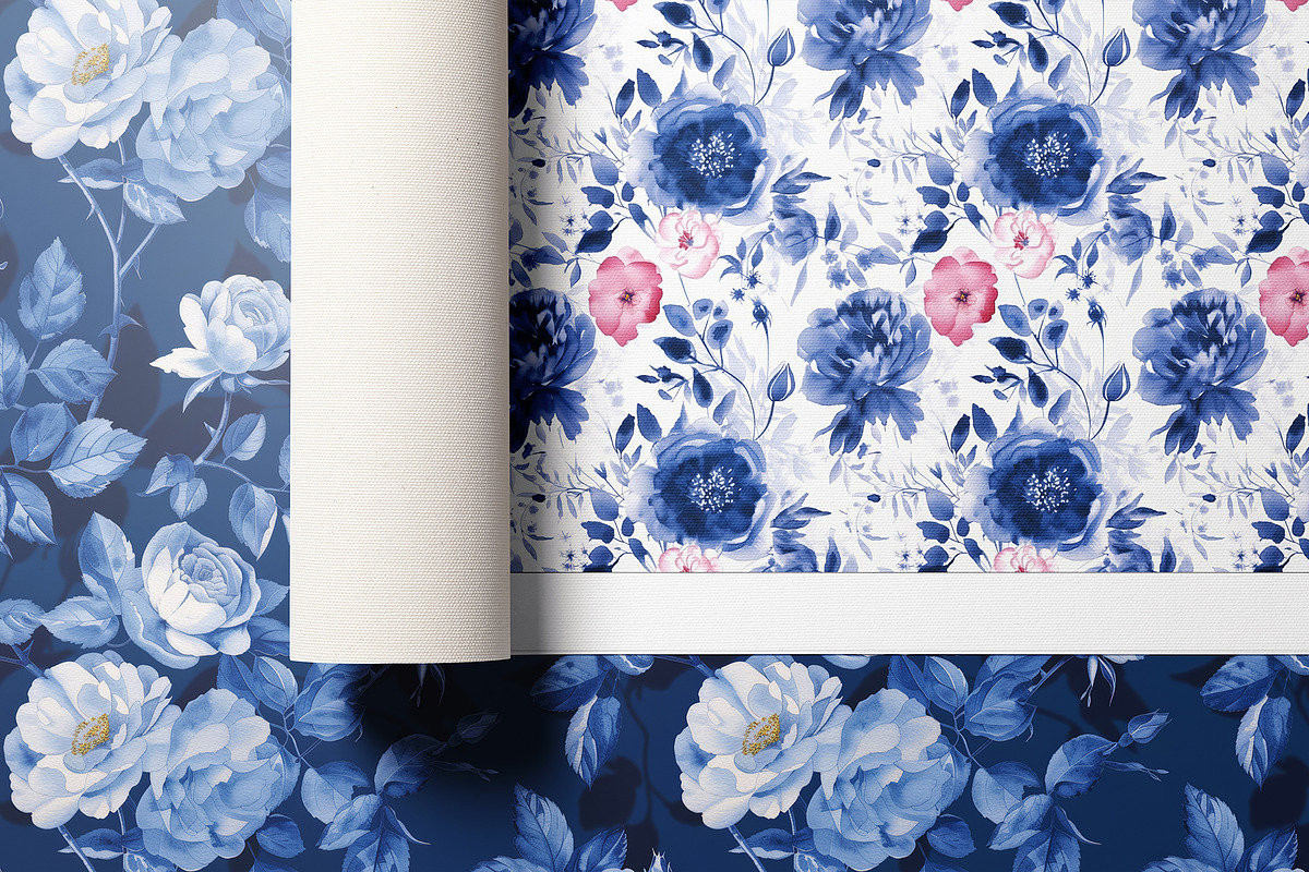 Royal Blue Floral Patterns, a Pattern Graphic by Ninterints