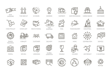 Set of icons Transported Shipping delivery transportation ...