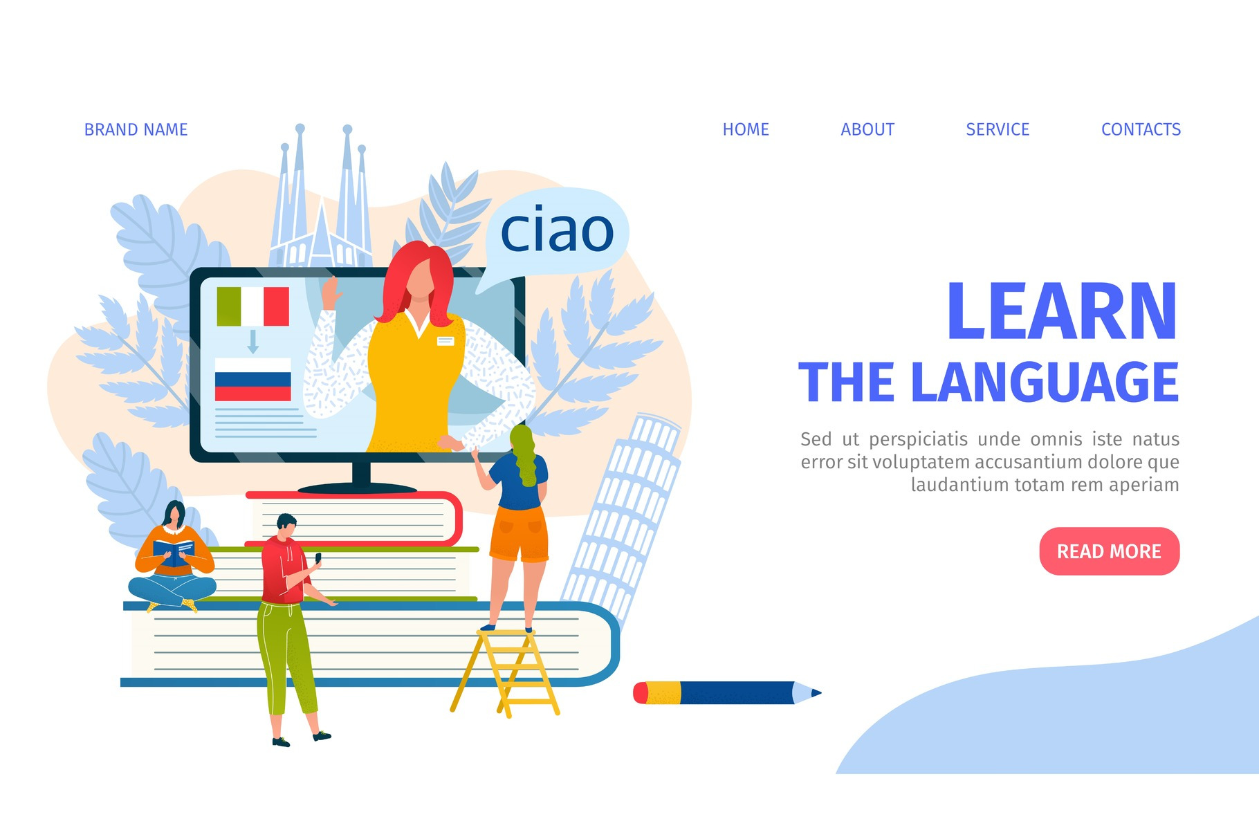 Learn language landing web page, an Education Illustration by KitVector