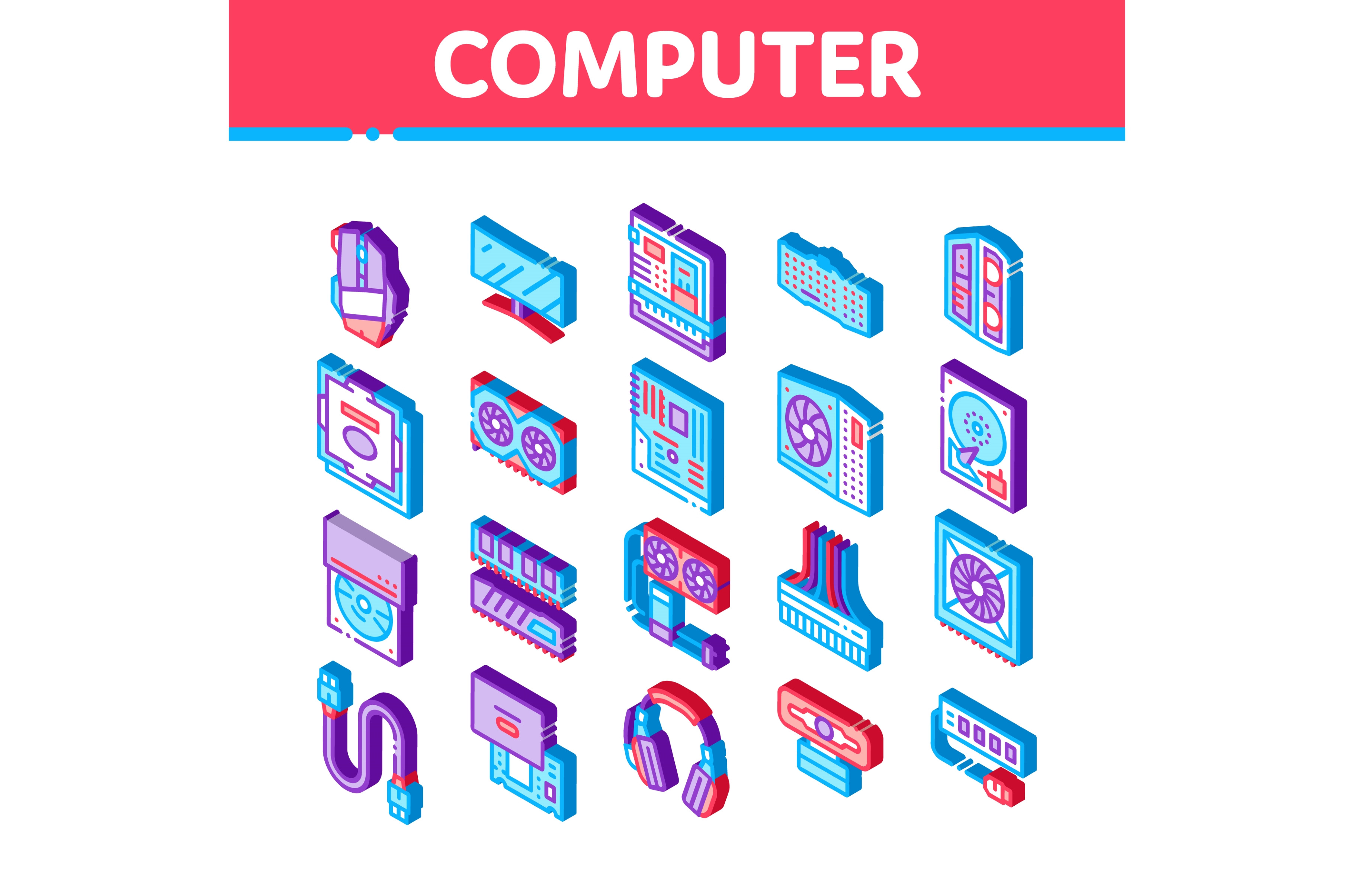 Computer Technology Isometric Icons, an Industrial Photo by pikepicture