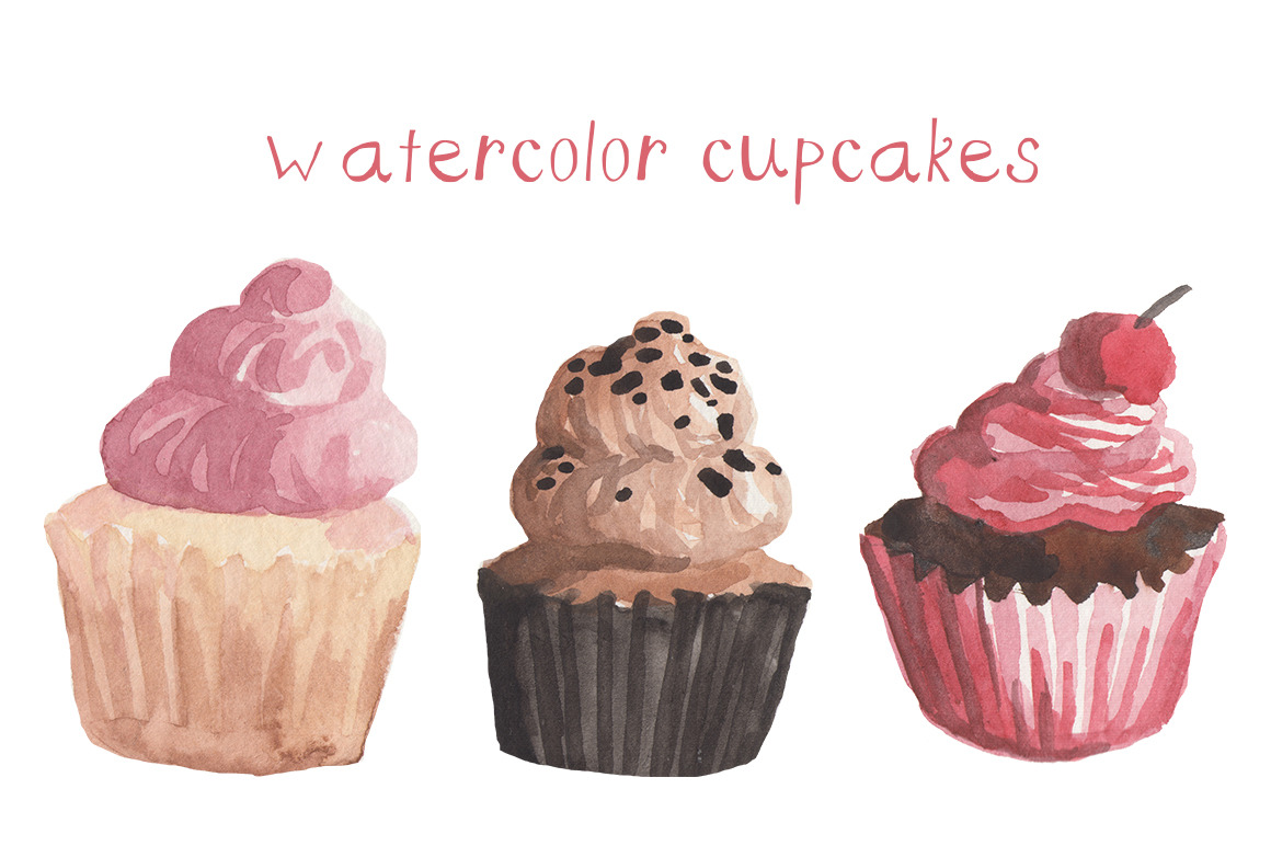 Watercolor Cupcakes Clip art, an Illustration by Digital Press Creation