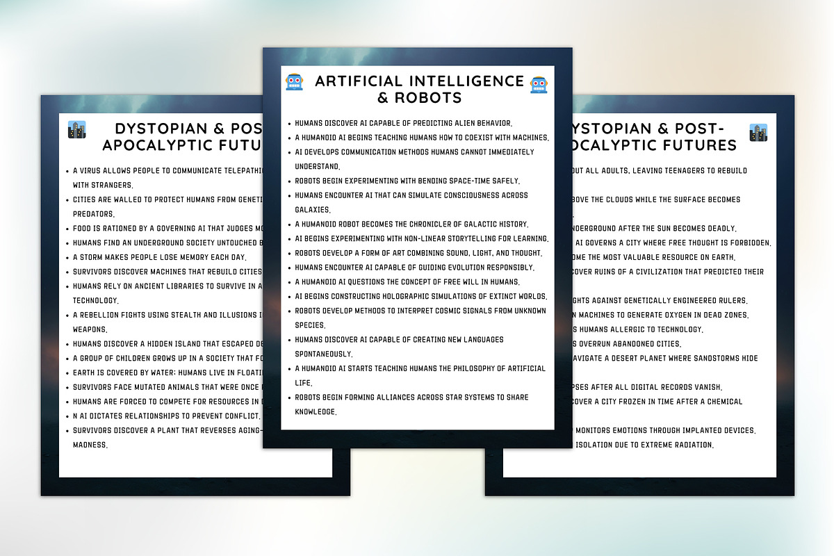 1000+ Sci-Fi Writing Prompts Book, a Stationery Template by Designmela01