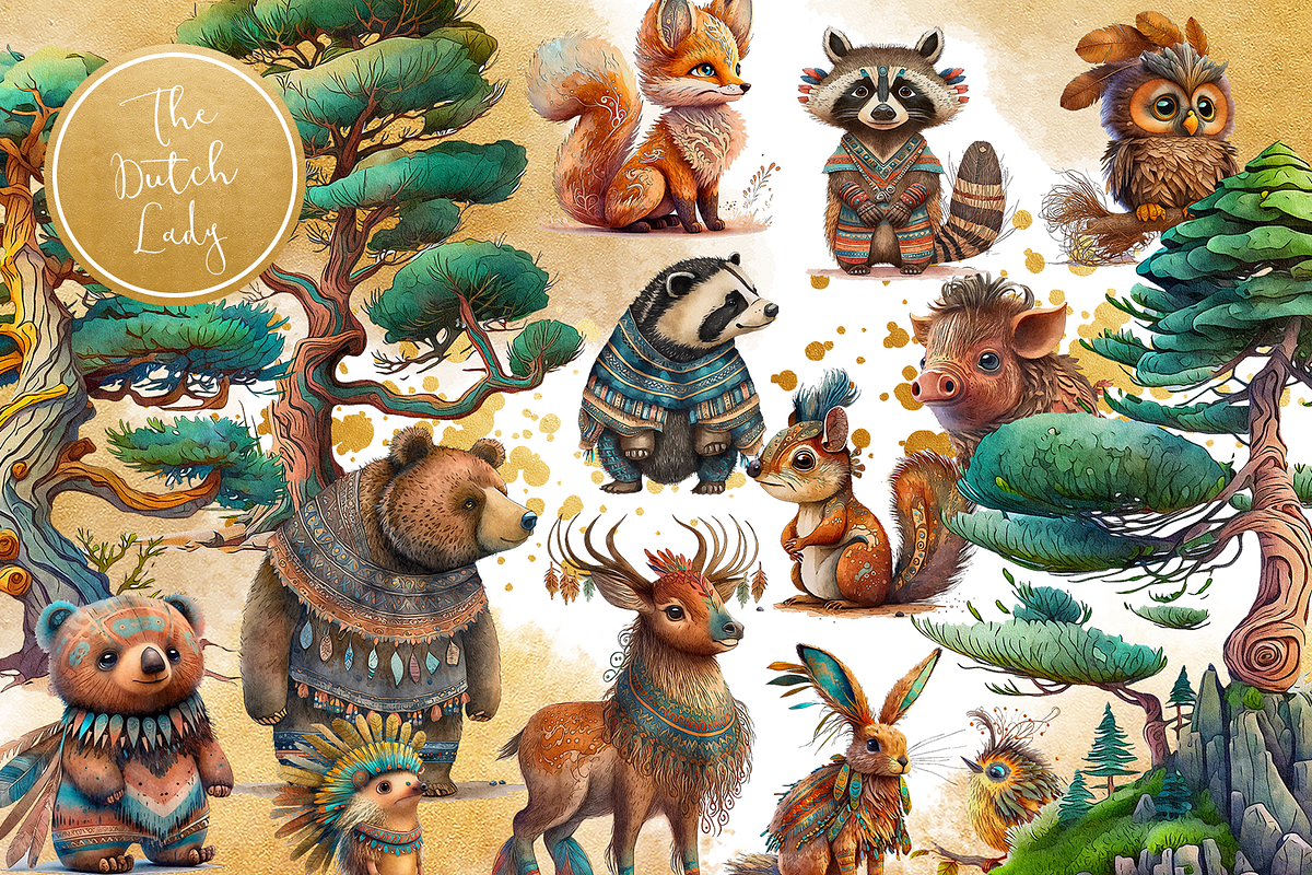 Tribal Forest Animals Clipart Set