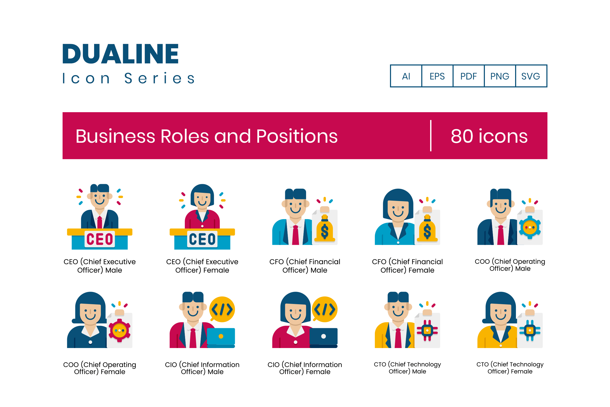 80 Business Roles & Positions Icons, an Icon by Flat Icons