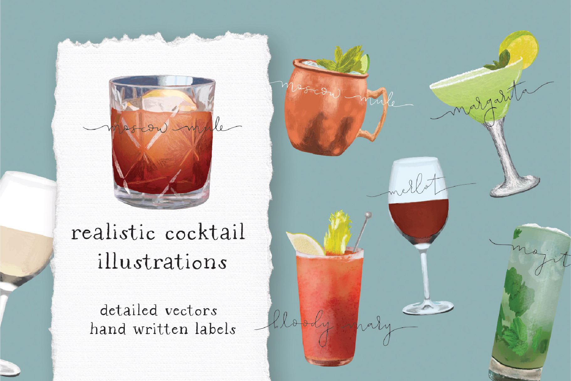 Realistic Hand Drawn Cocktails, a Graphic by Maddie Mae Studios