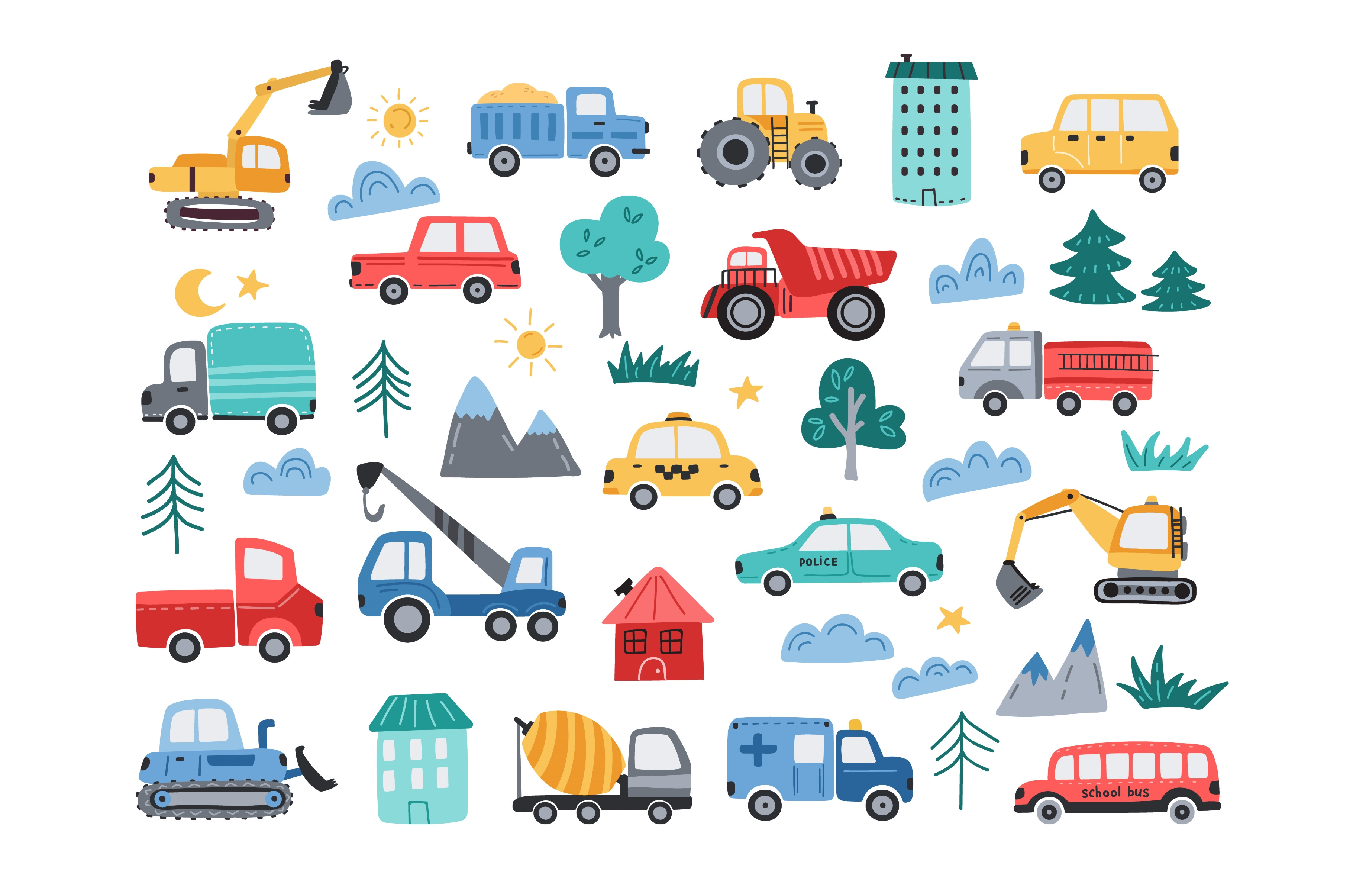 Cute cars. Construction vehicles and, a Background Graphic by winwin ...