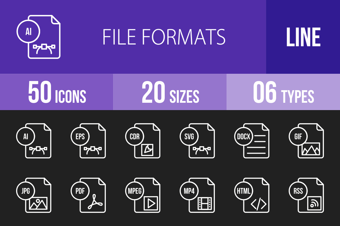 50 File Formats Line Inverted Icons, an Outline Icon by IconBunny