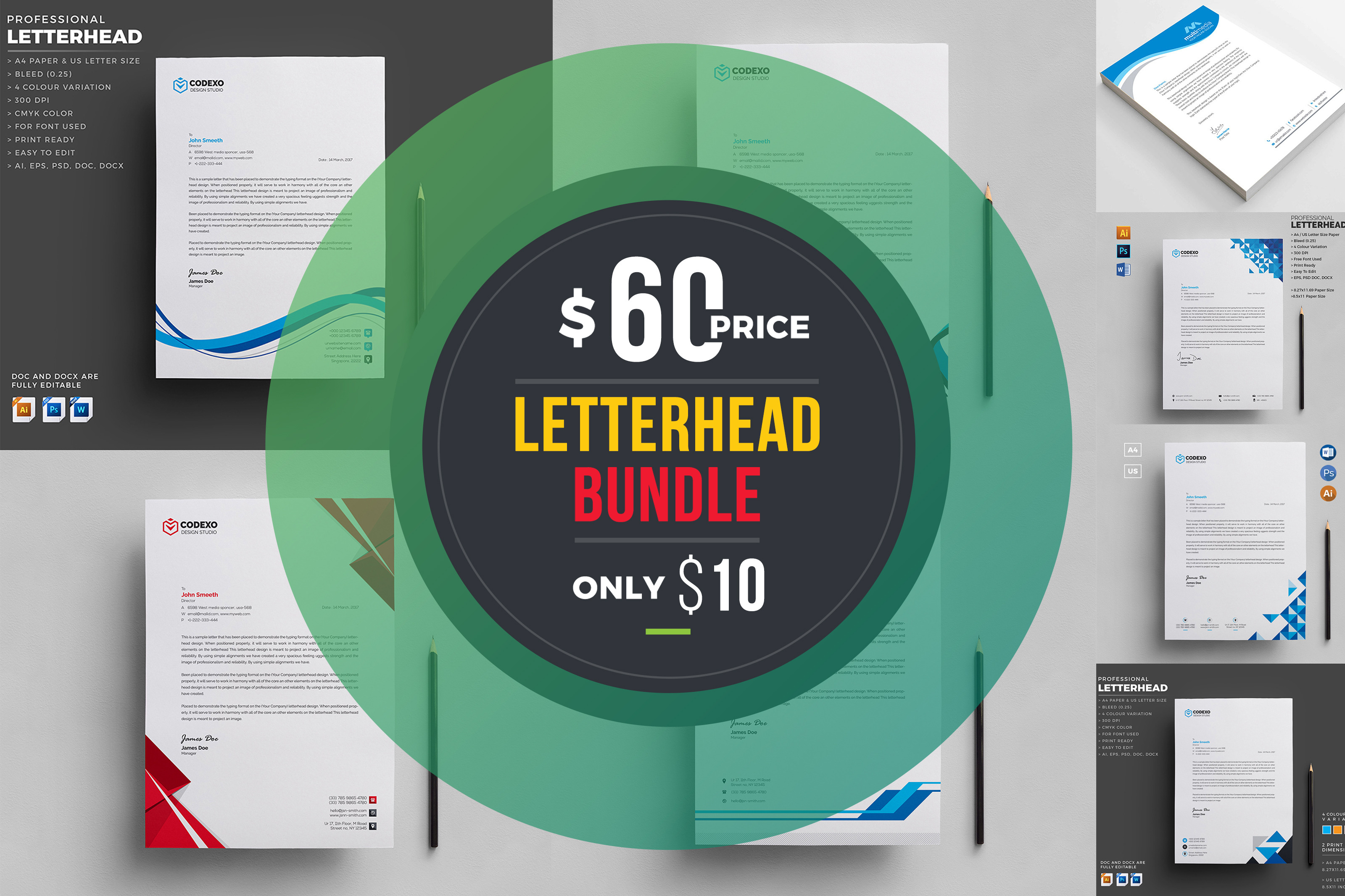 10 Corporate Letterhead, a Stationery Template by GenerousArt ...