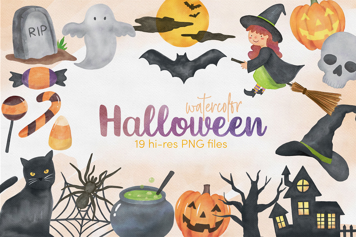 Watercolor Halloween clipart, an Illustration by Peachycottoncandy