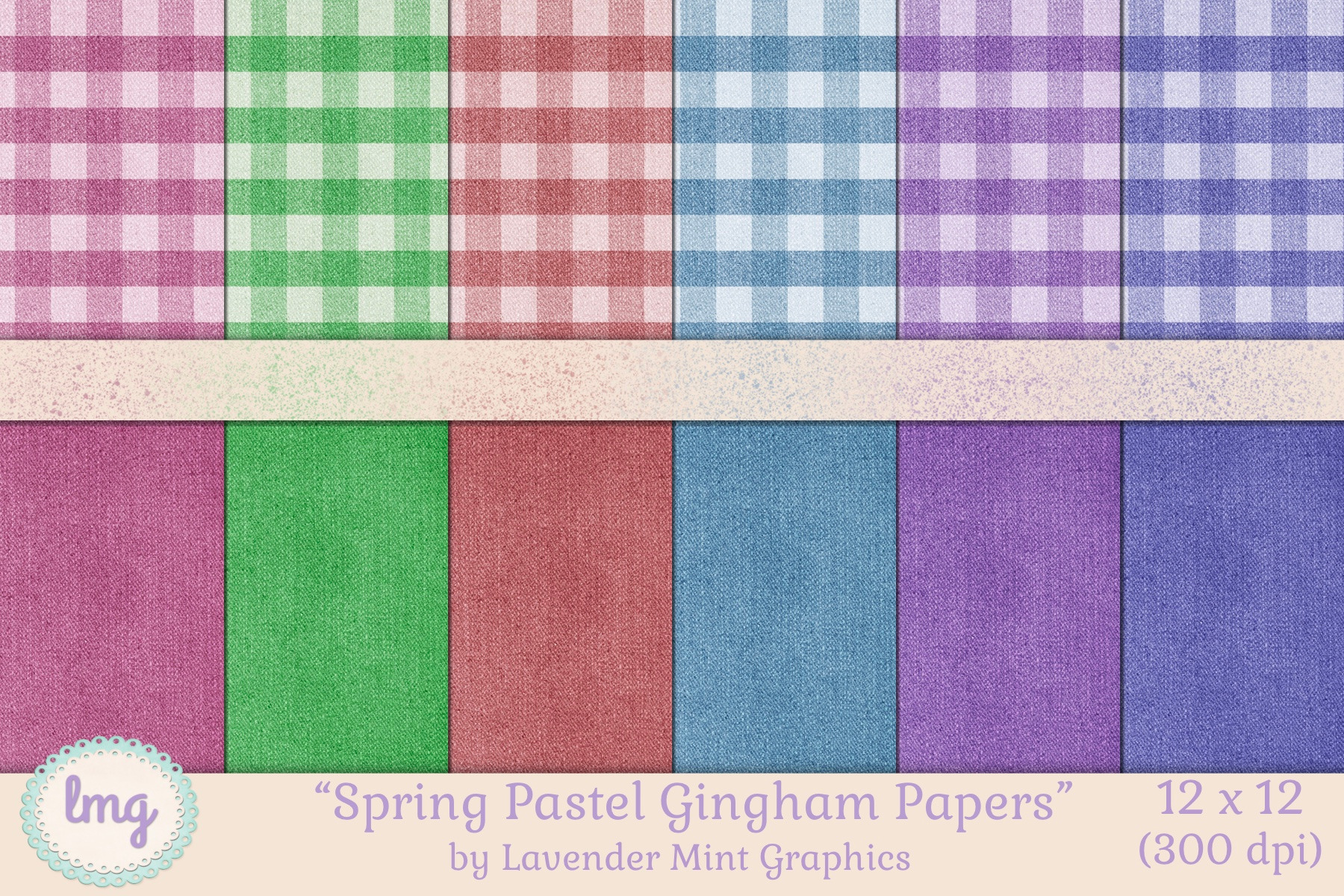 Spring Pastel Gingham Papers, a Pattern Graphic by Lavender Mint Graphics