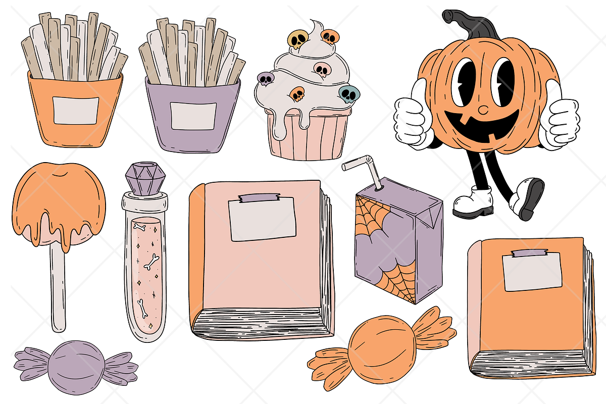 Groovy Pastel Halloween Clipart, a Graphic by Murphy & Frank