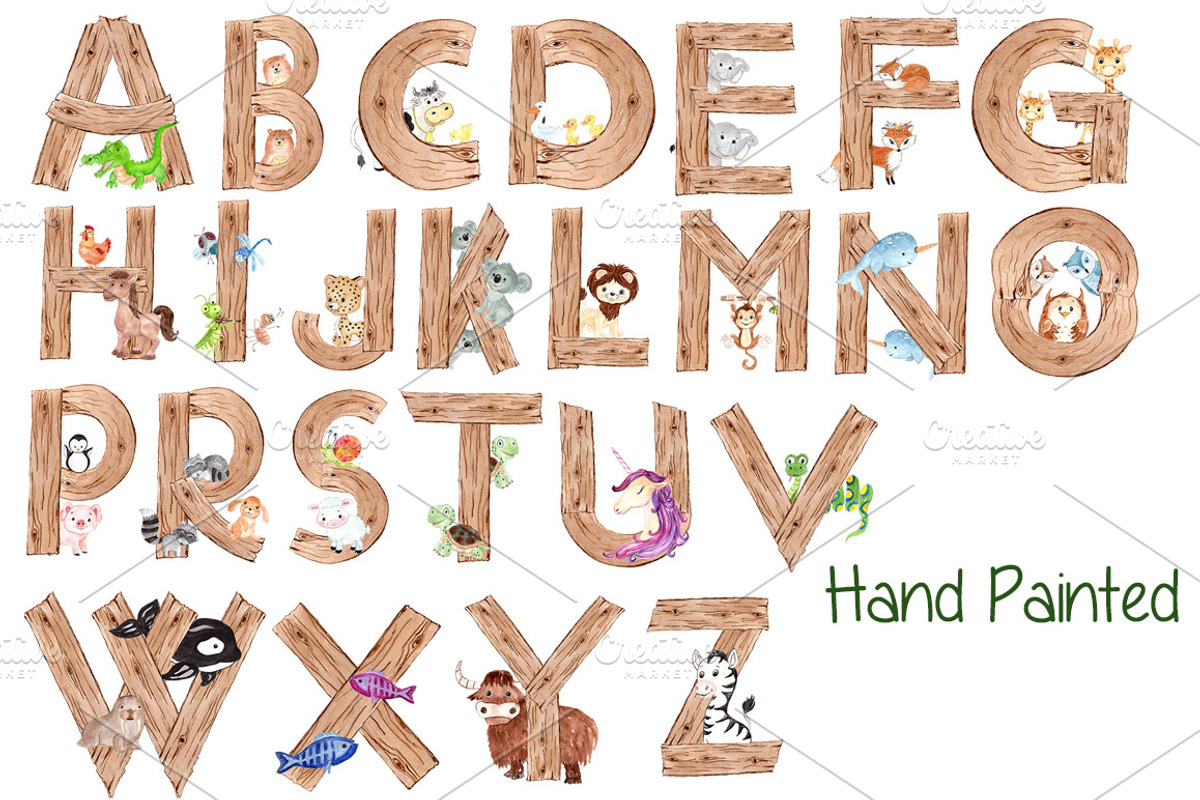 Watercolor animal alphabet clipart, an Animal Illustration by vivastarkids