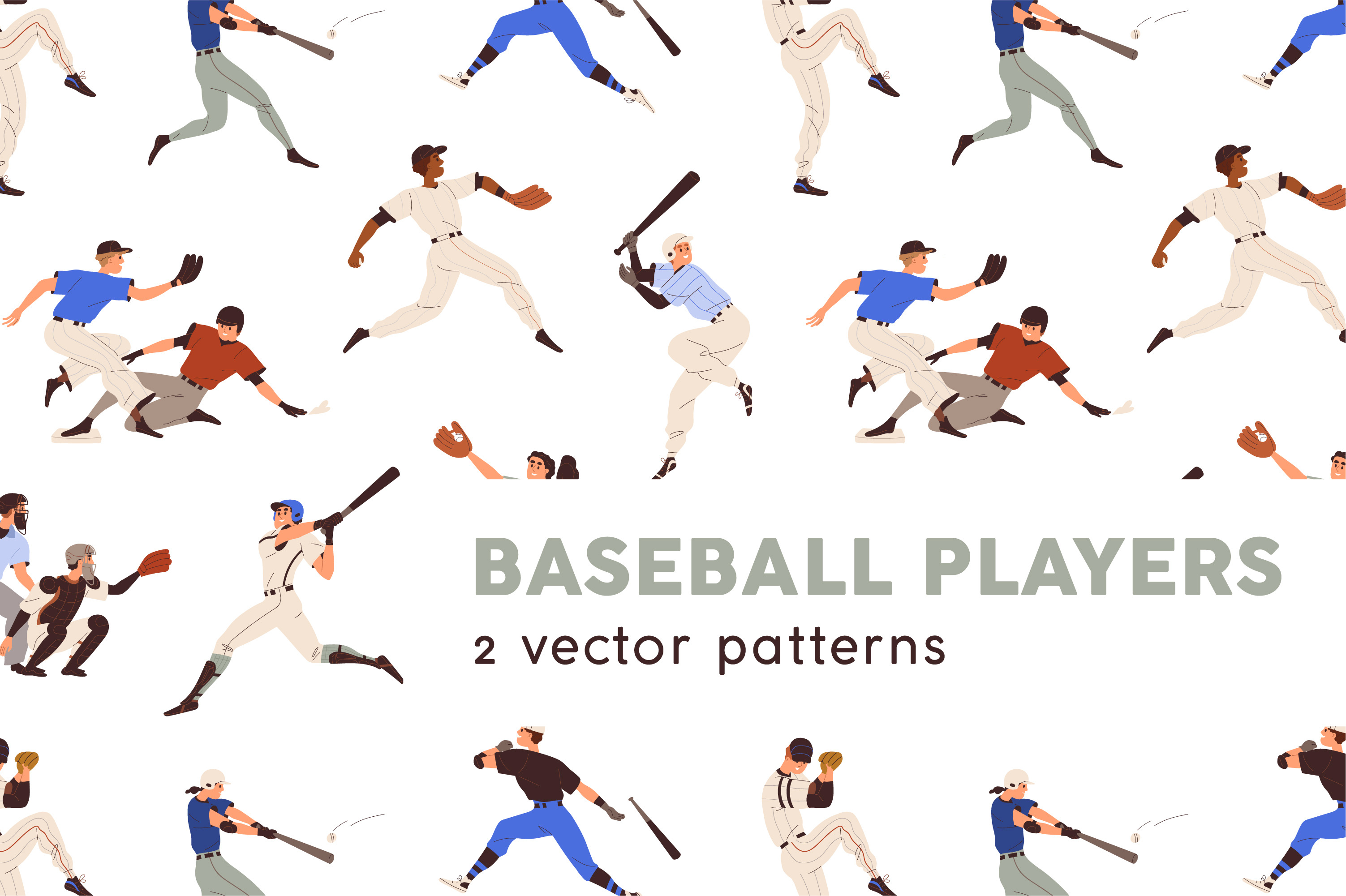 Baseball players seamless patterns, a Pattern Graphic by Good Studio