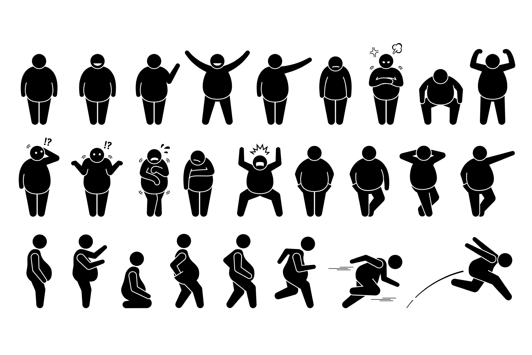 Overweight fat man poses postures, an Icon by Leremy Stick Figures