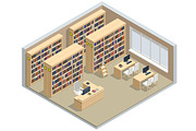 Isometric Bookshelves in the Library | Education Illustrations ...
