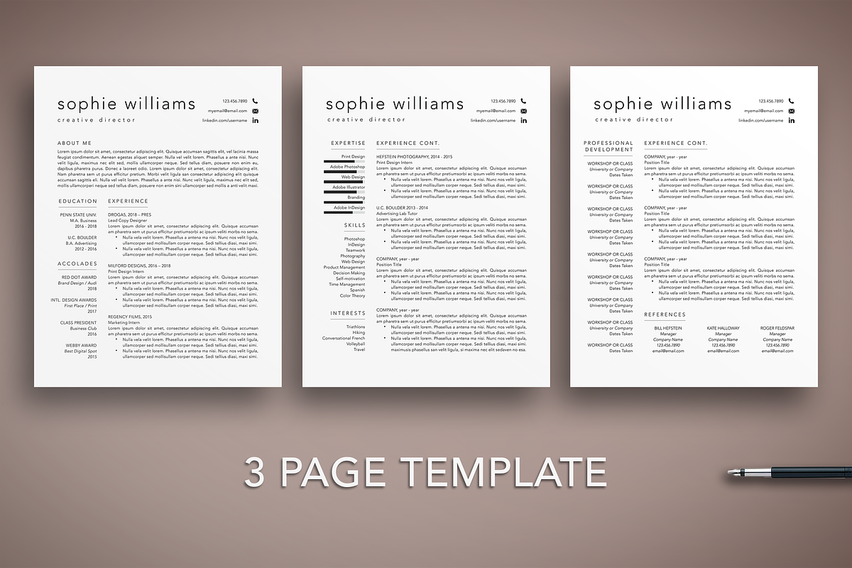 3 Page Resume CV Template Word Pages, a Resume Template by The Creative Resume