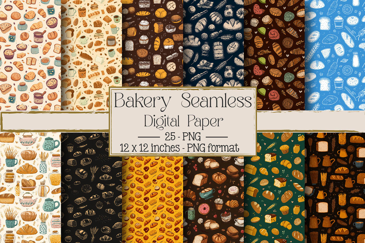Bakery Seamless Patterns, a Texture Illustration by PixelShop