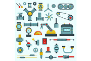 Machine parts vector illustration machinery flat icons set ...
