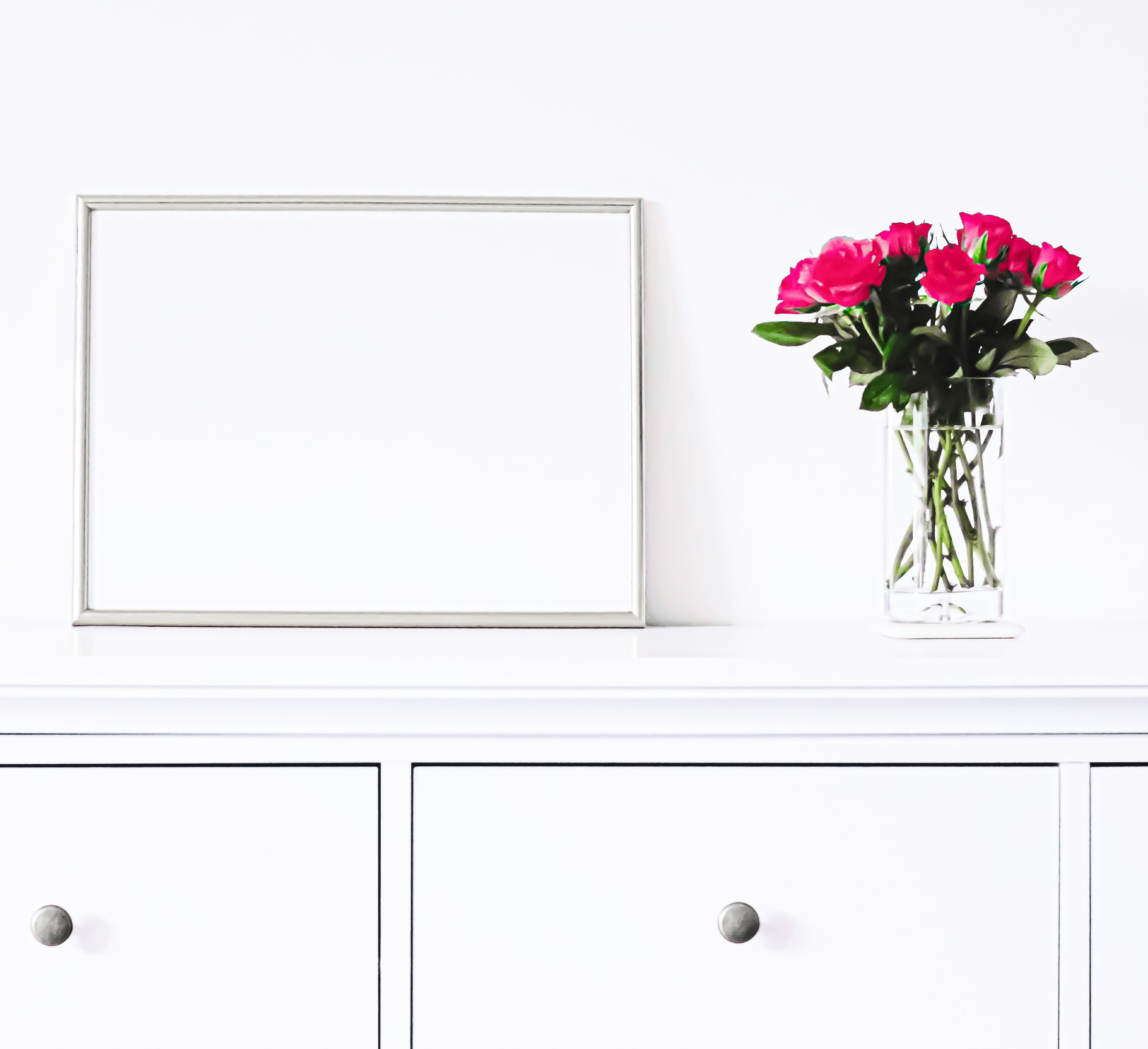Silver frame on white furniture, luxury home decor and design fo, an ...