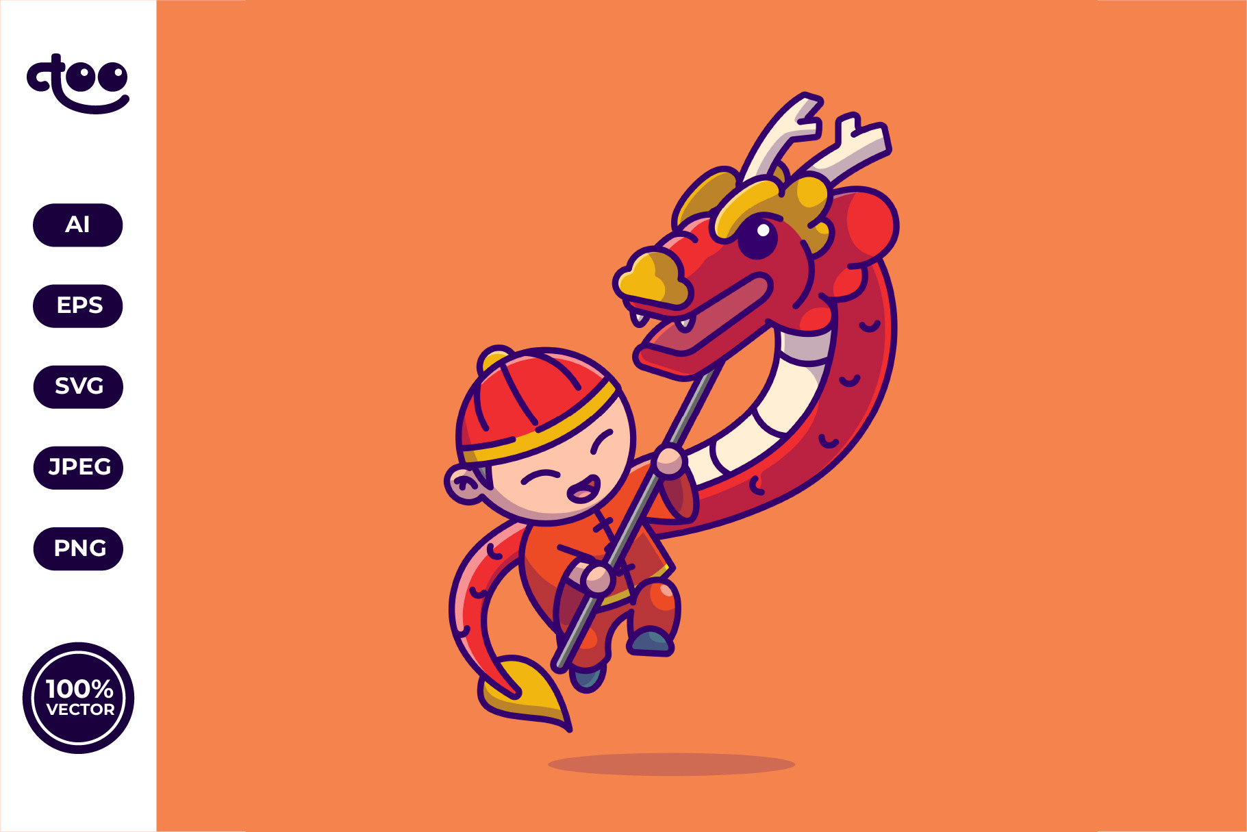 Cute chinese dragon dance cartoon