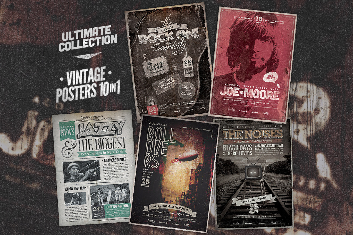 10 Ultimate Vintage Posters - Bundle, a Flyer Template by PuneDesign