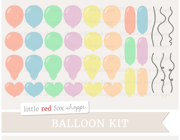 Balloon Clipart Kit, a Decorative Illustration by Little Red Fox Shoppe