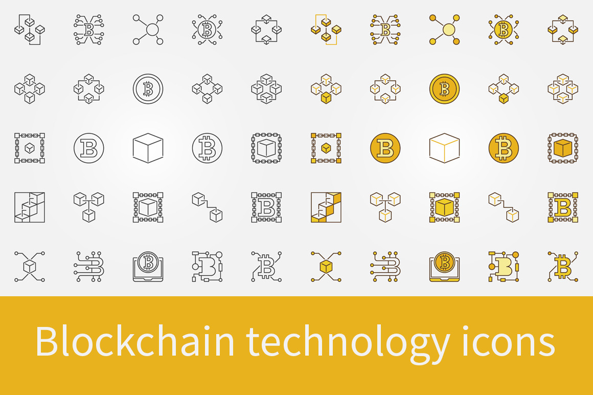 Blockchain technology icons set, an Outline Icon by Venomous Vector