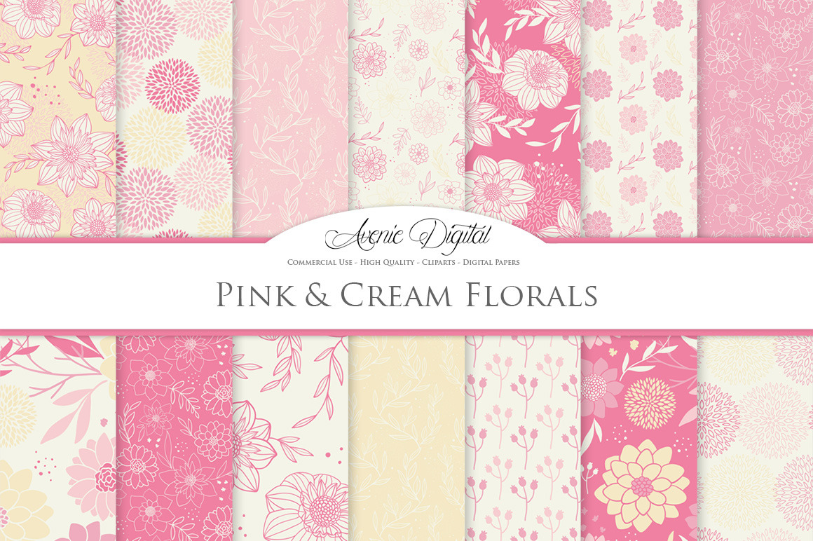 Pink & Cream Flower Vector Patterns, a Pattern Graphic by Avenie Digital
