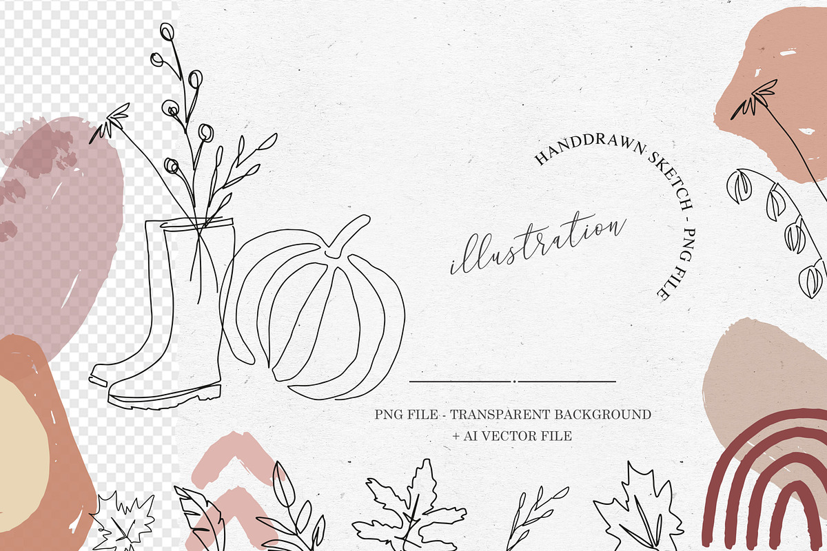 AUTUMN LINE ART BUNDLE VECTOR + PNG, an Illustration by KruthDesign