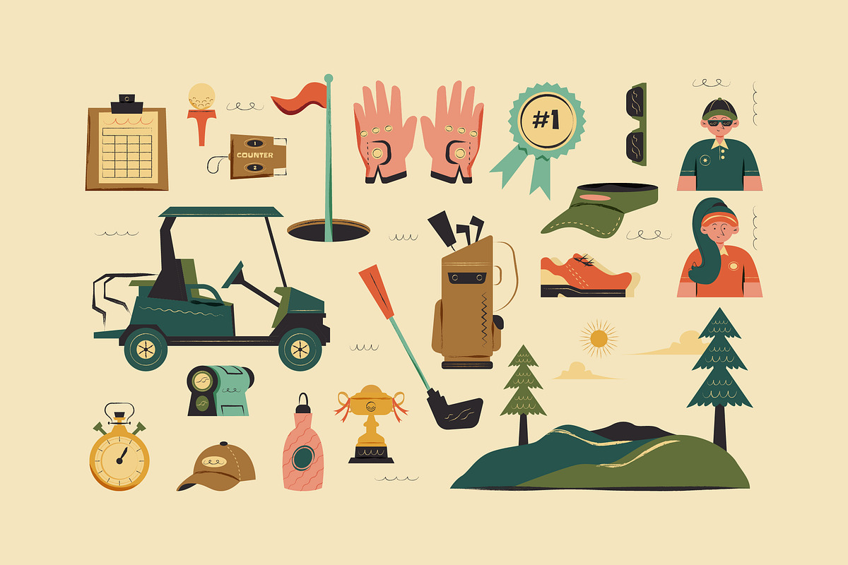 Golf Illustration Set, an Object Graphic by graphicook