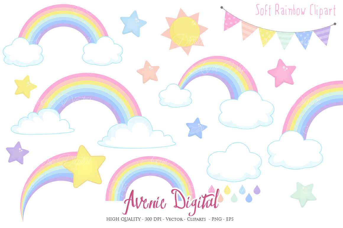 Pastel Rainbow Clipart + Vector, an Illustration by Avenie Digital