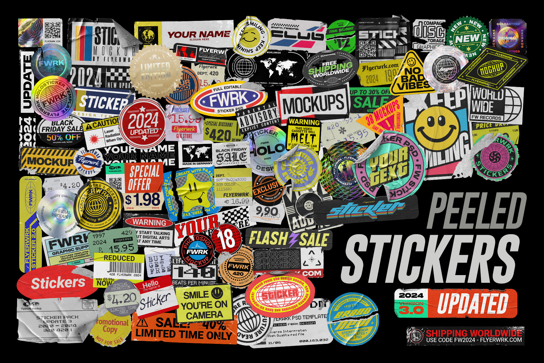 Peeled Paper Stickers, a Product Mockup by FLYERWRK