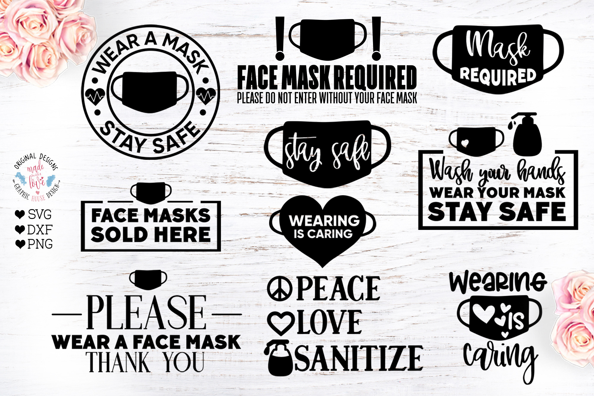 Wear a Face Mask Quotes Bundle, an Illustration by Graphic House Design P.C