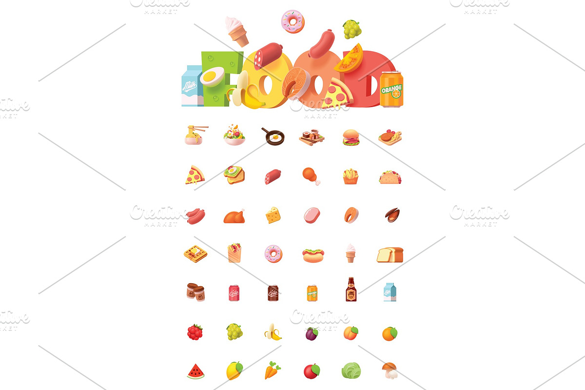 Vector food icon set, a Food Illustration by tele52