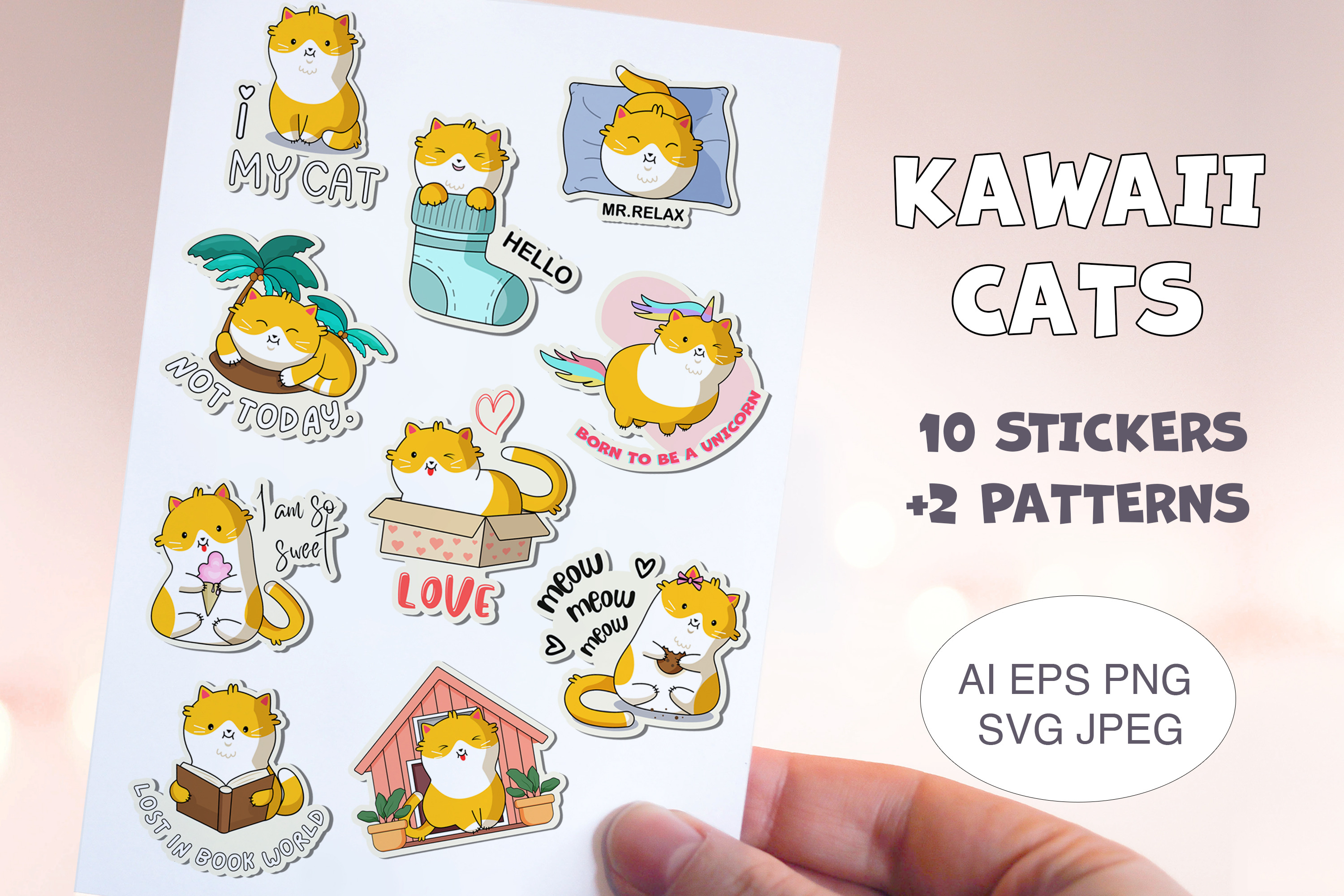 Cute Kawaii Cats Stickers, an Illustration by Hanna's ArtLab
