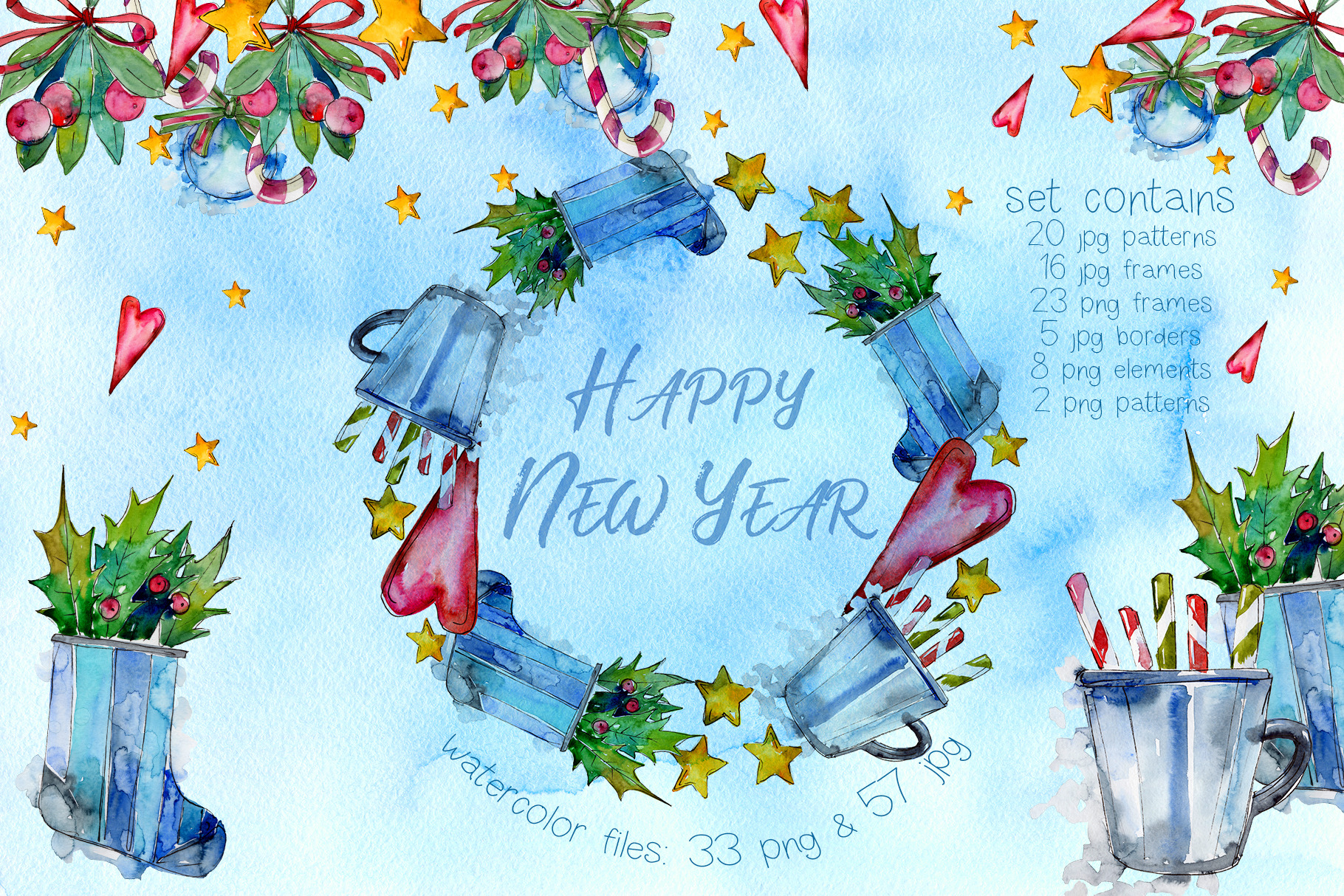 Winter holiday PNG watercolor set, a Decorative Illustration by ...