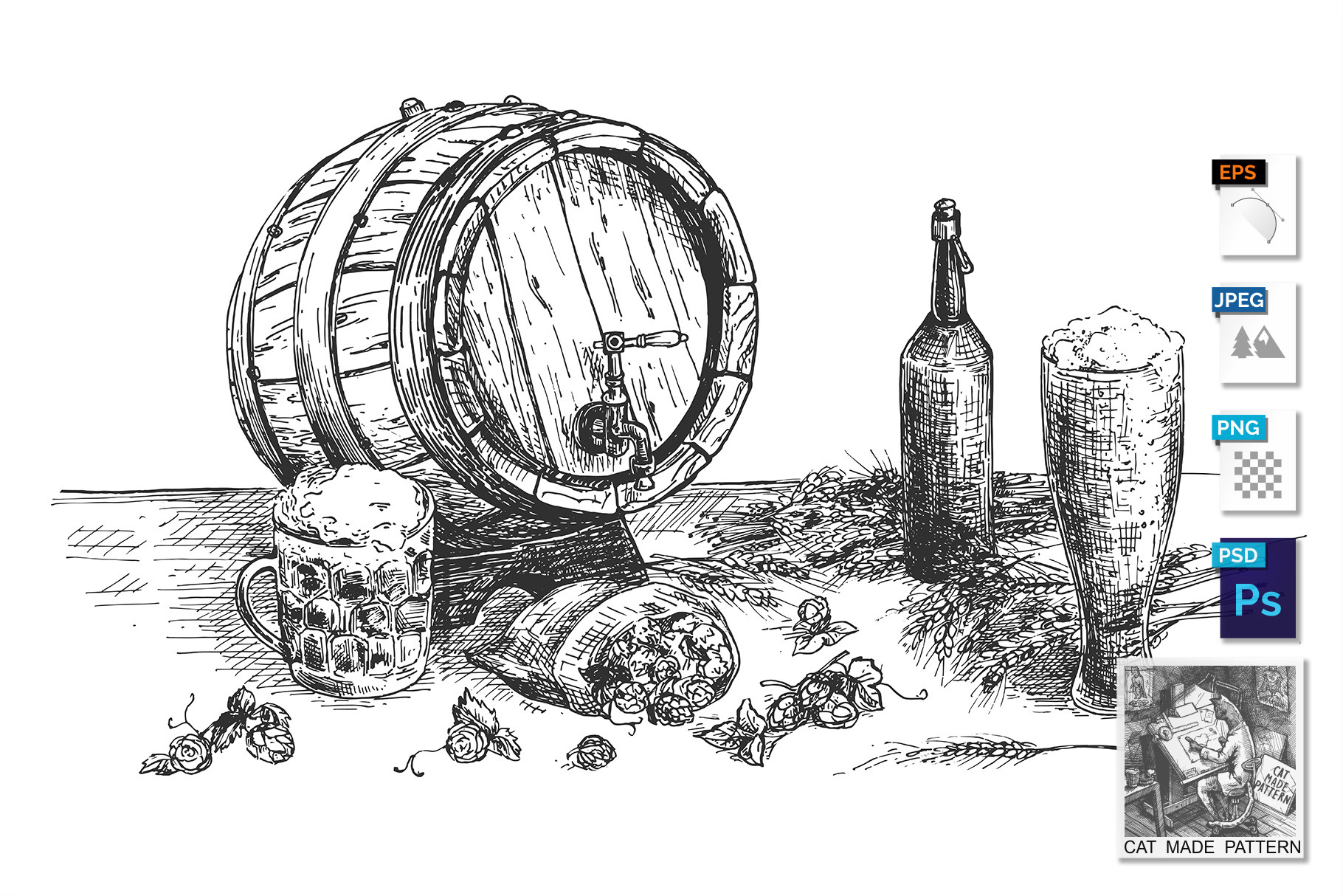 Wooden beer barrel still life | Object Illustrations ~ Creative Market