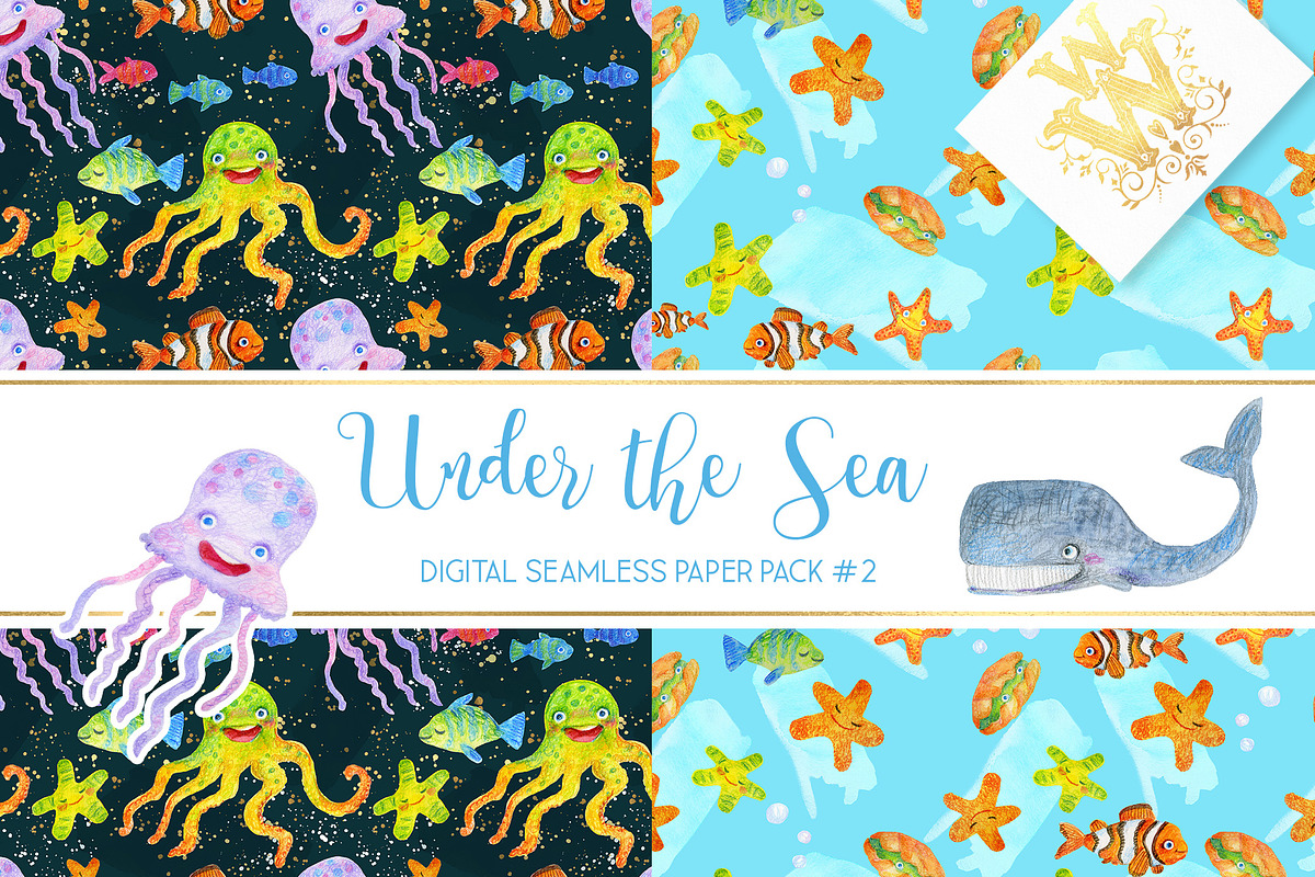 Sea animals digital paper pattern, a Pattern Graphic by WonderWonder