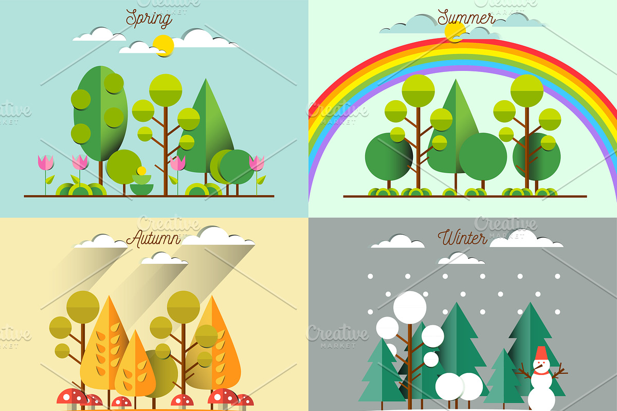 Landscapes at different seasons, an Illustration by oxygen_8
