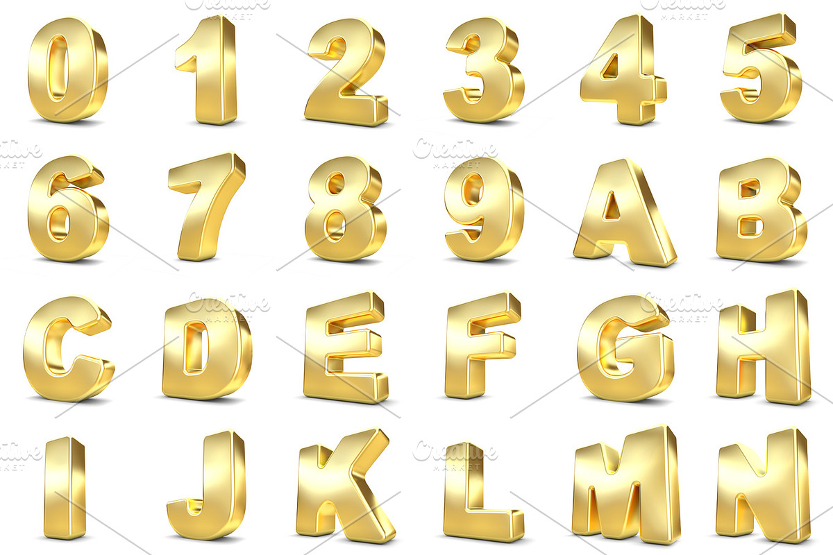 3D gold numbers and letters., an Education Illustration by nunezimage ...