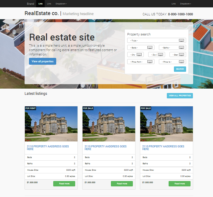 Real estate responsive Bootstrap, a Websites & App Template by Bootstraptor