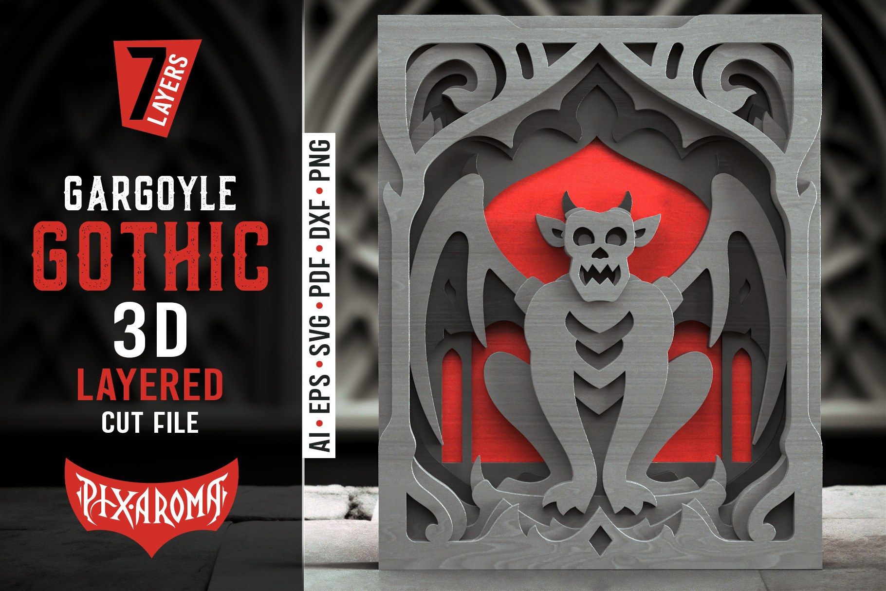 Gargoyle 3D Layered Cut File, an Illustration by pixaroma