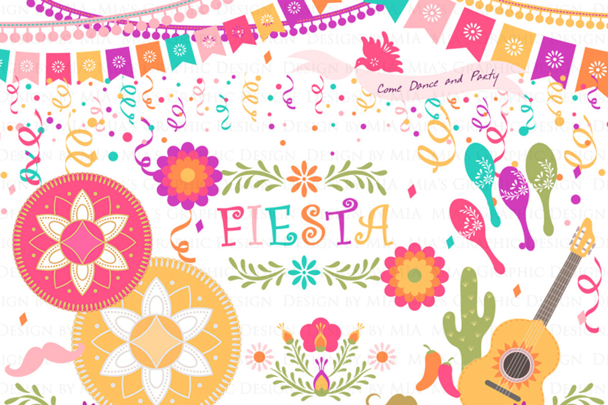 Fiesta Clipart+Pattern set, an Illustration by Mia's Graphic Design