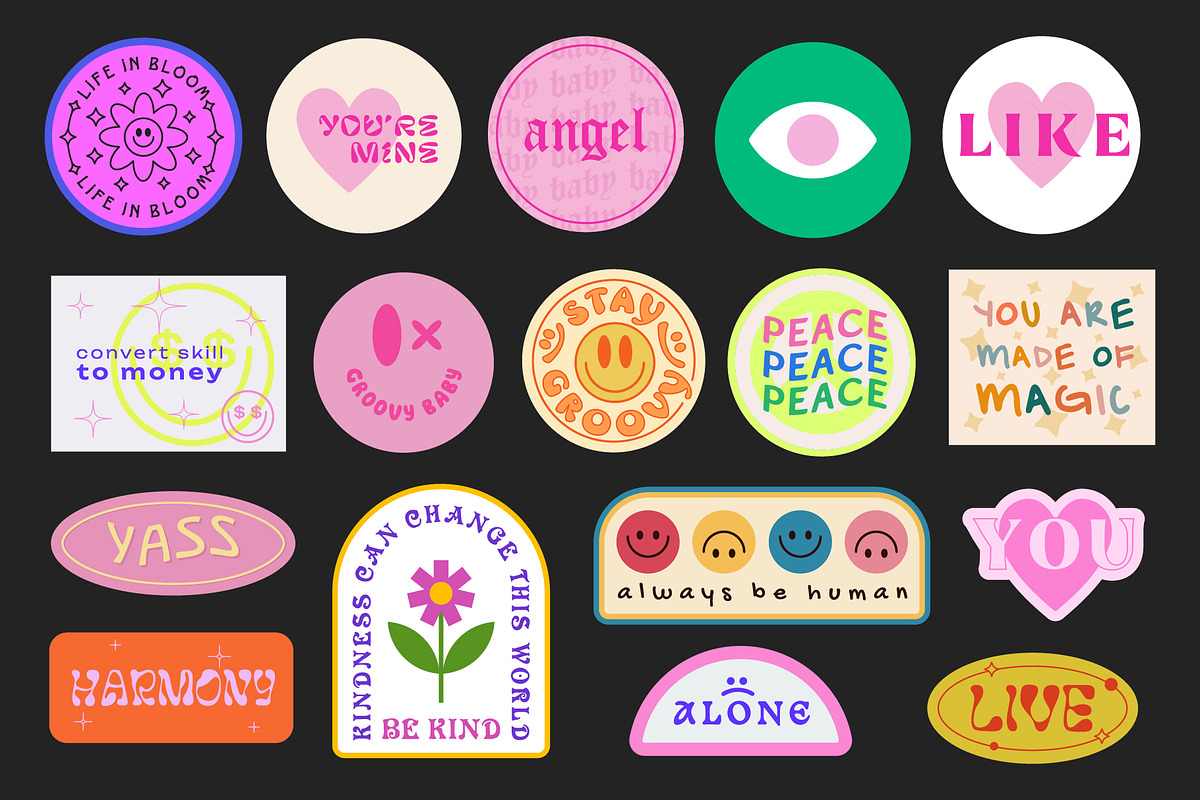 LIFE IS COOL. Trendy Vector Stickers.