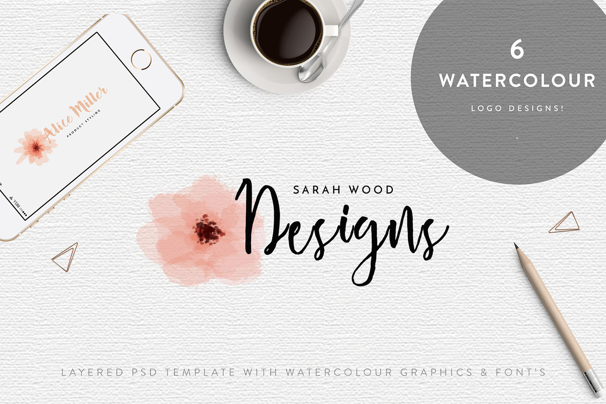 6 Watercolour Logos, a Branding & Logo Template by GraphicSupplyCo.