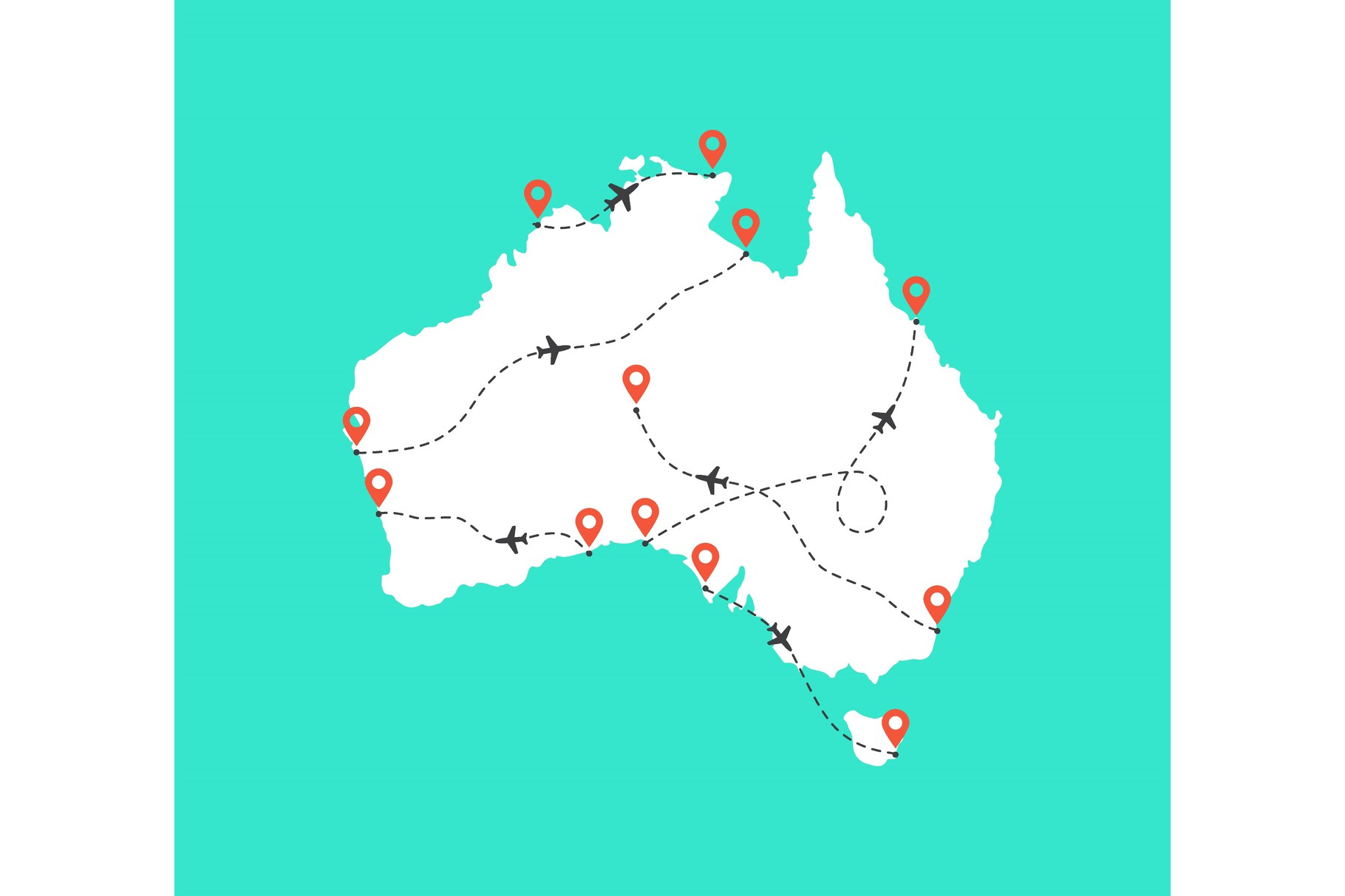 Australia map with airplane paths, a Transportation Illustration by ...