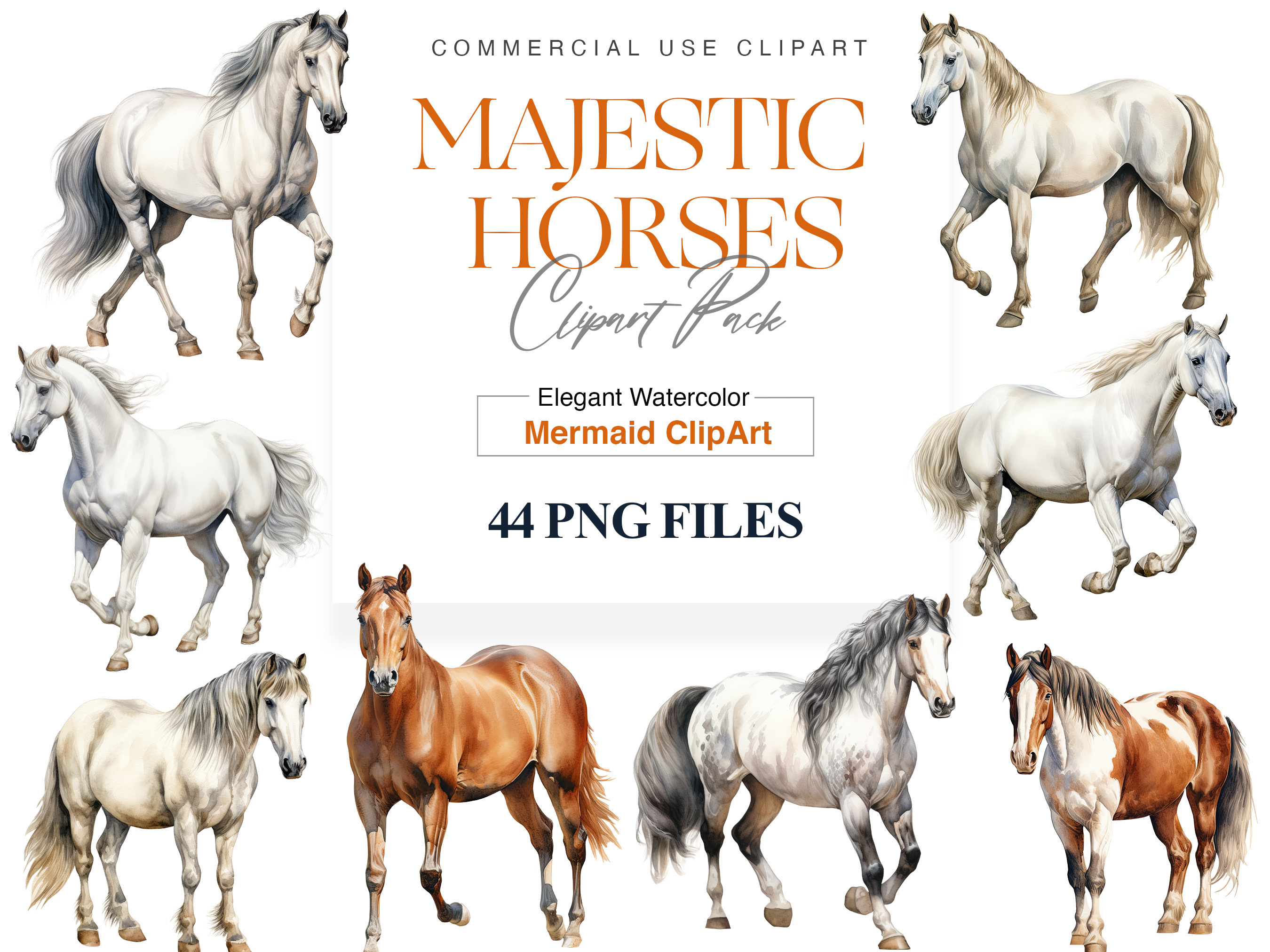 Watercolor Horse Clipart, Farm Animal