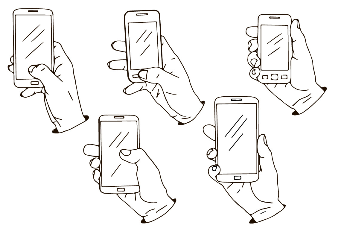 Smartphones in hands set, an iPhone Mockup by Guten Tag Vector