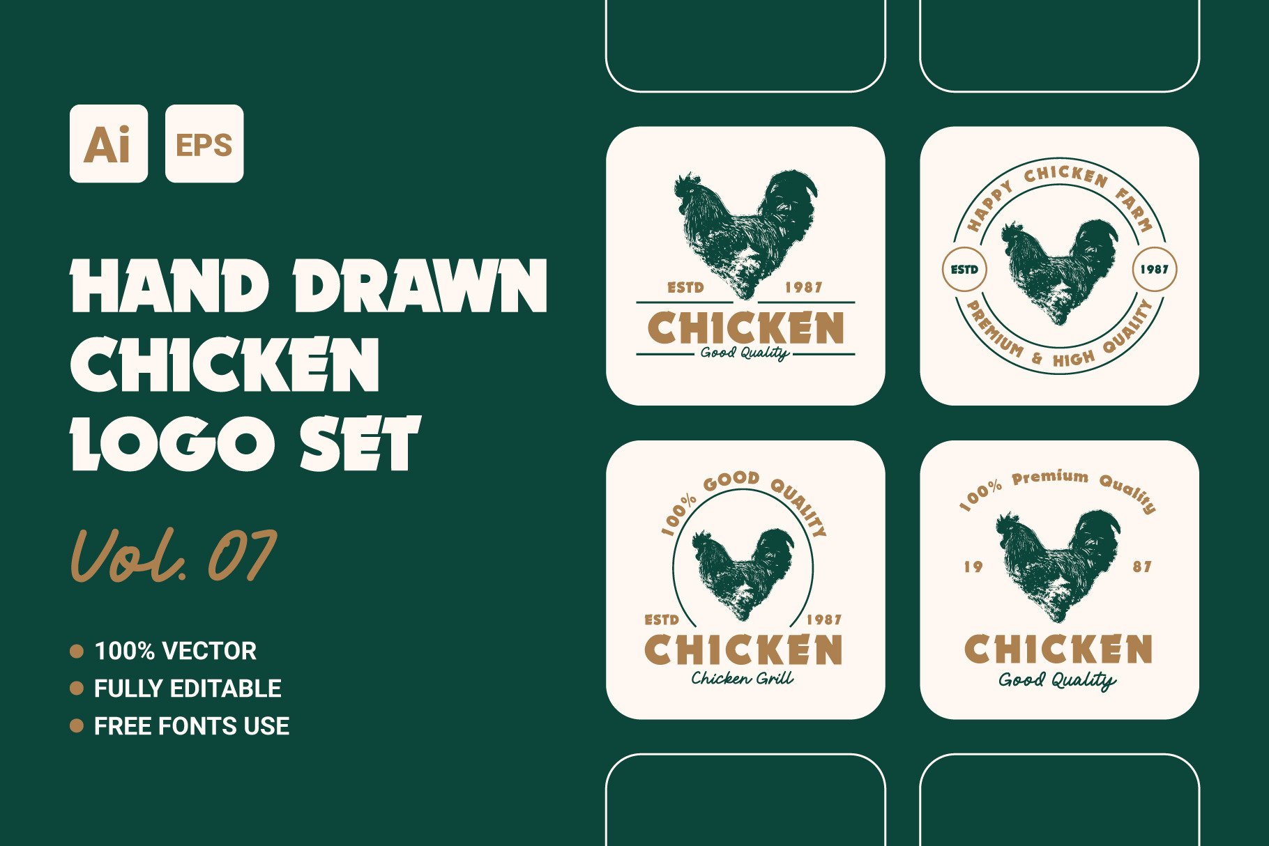 Hand Drawn Chicken Logo Set Vol. 07