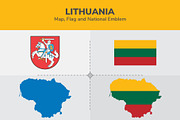 Lithuania Map,Flag & National Emblem, an Object Illustration by shahsoft